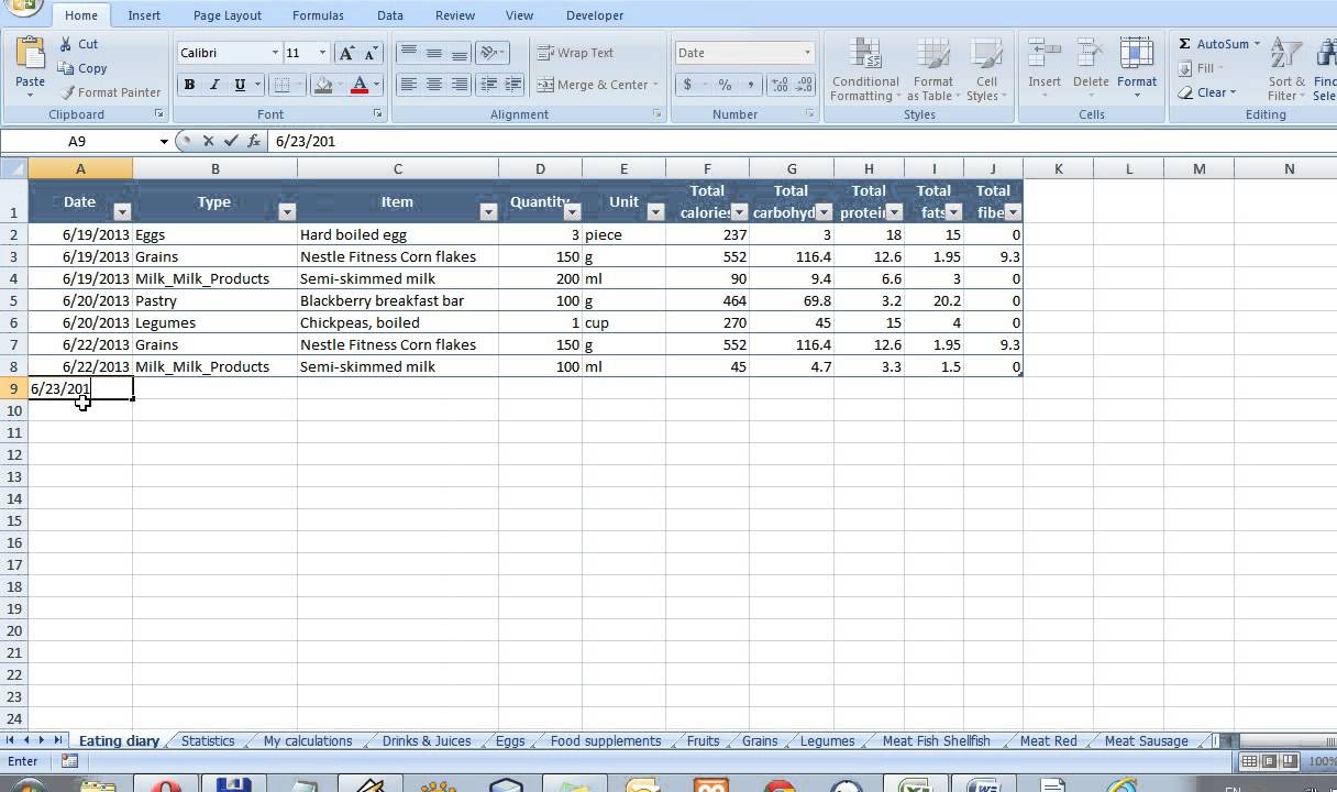 Eating diary - how to save the food into the database