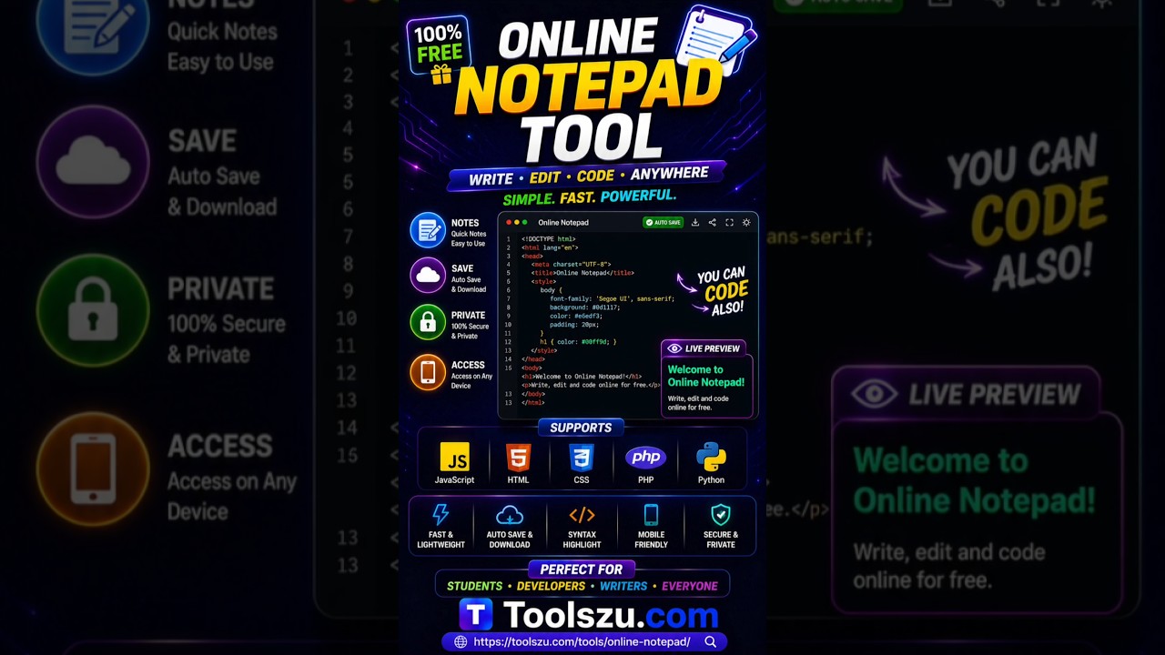 Best Free Online Notepad 🔥 Write & Auto Save Notes Without Signup #shorts #onlinenotepad