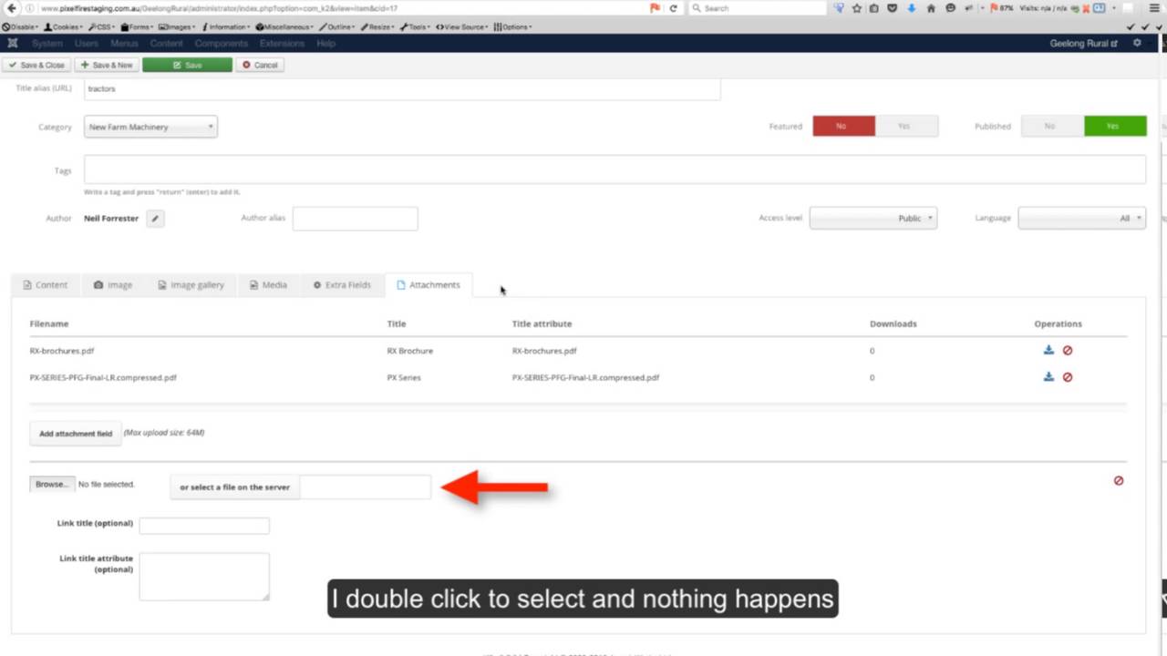 K2 Server Attachments Not Working
