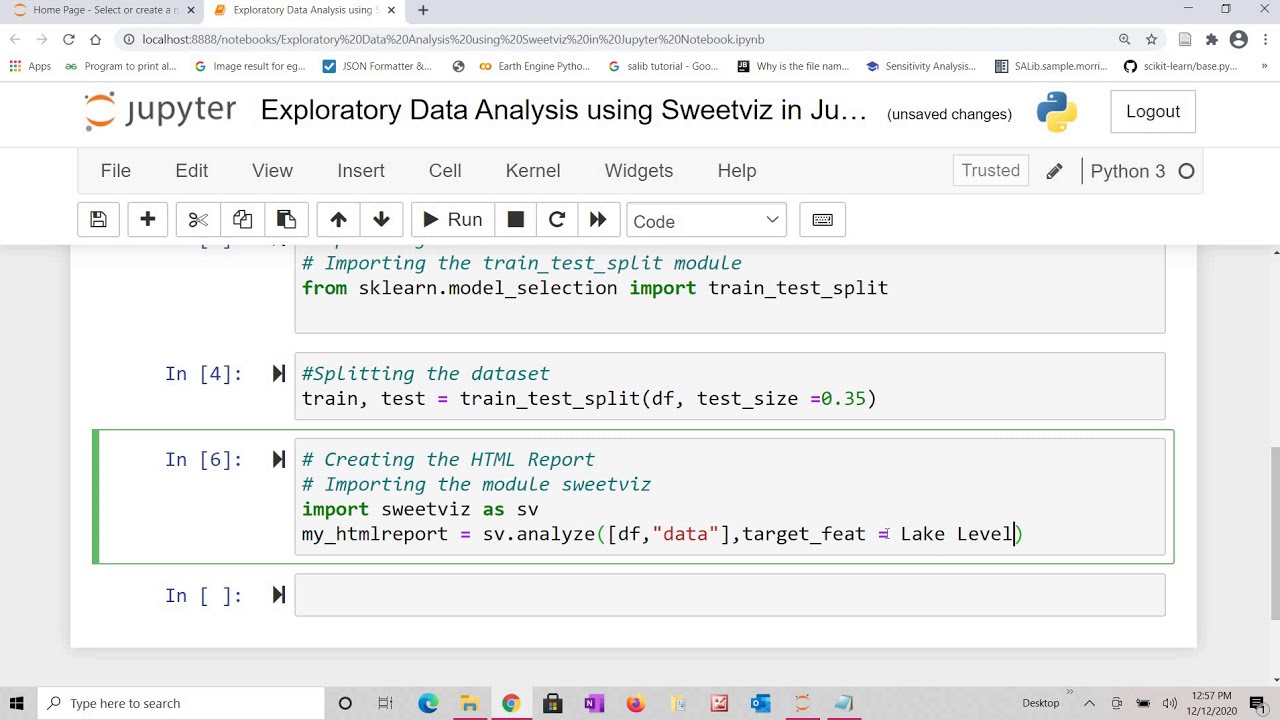Exploratory Data Analysis using Sweetviz in Jupyter Notebook