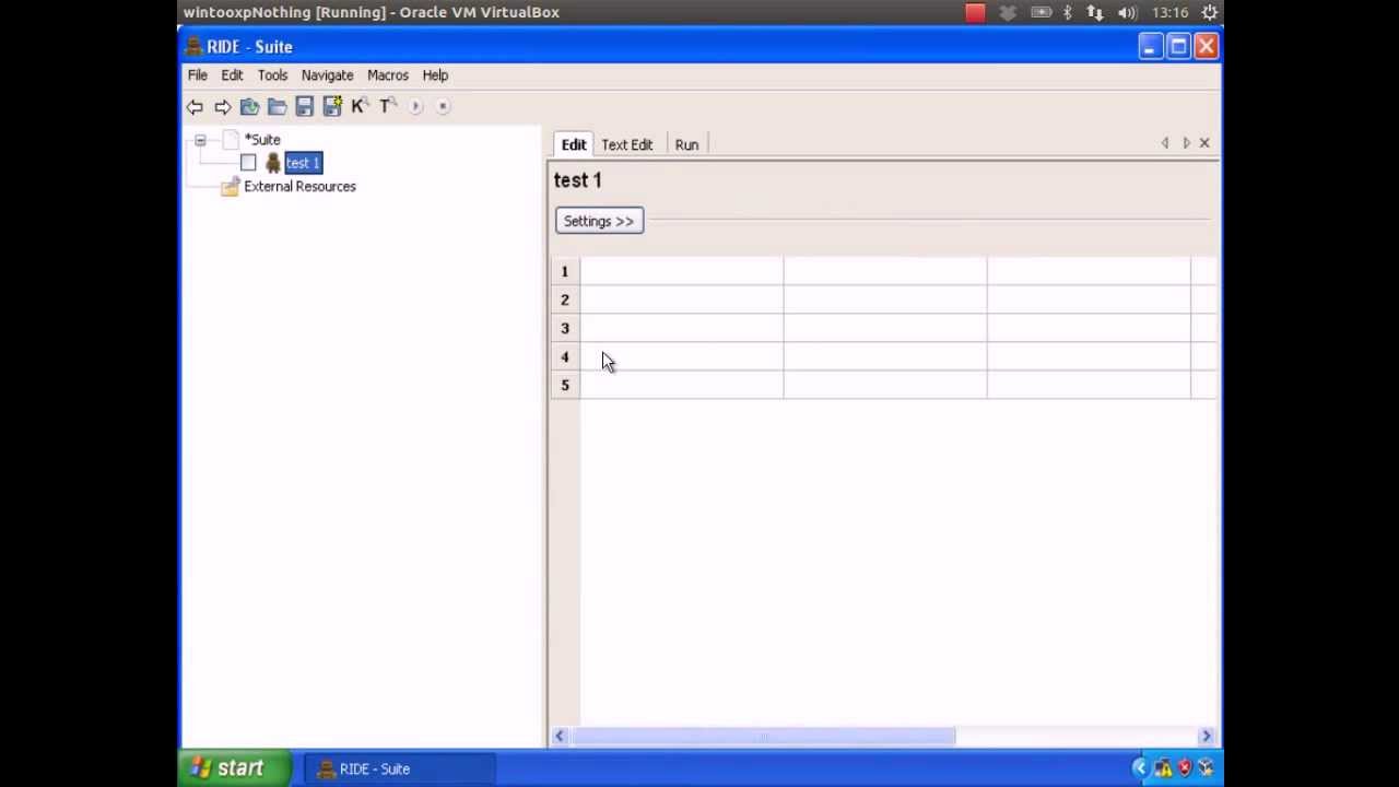 Making a simple test case and executing it with RIDE