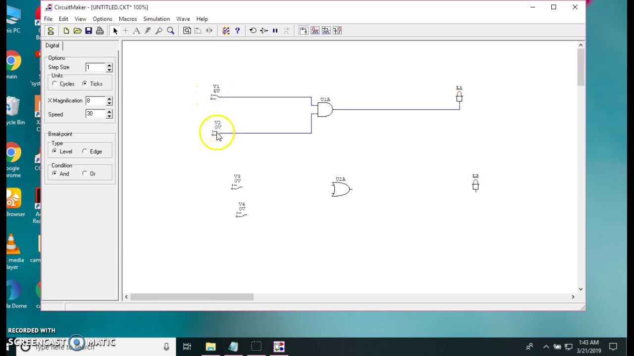 simple logic AND,OR gate implement using circuit maker