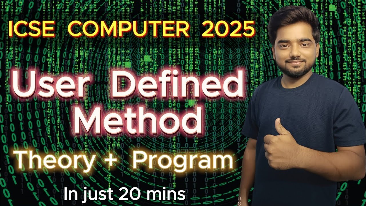 User defined Method Class 10 Icse computer || ICSE Java User defined method full Theory + Program