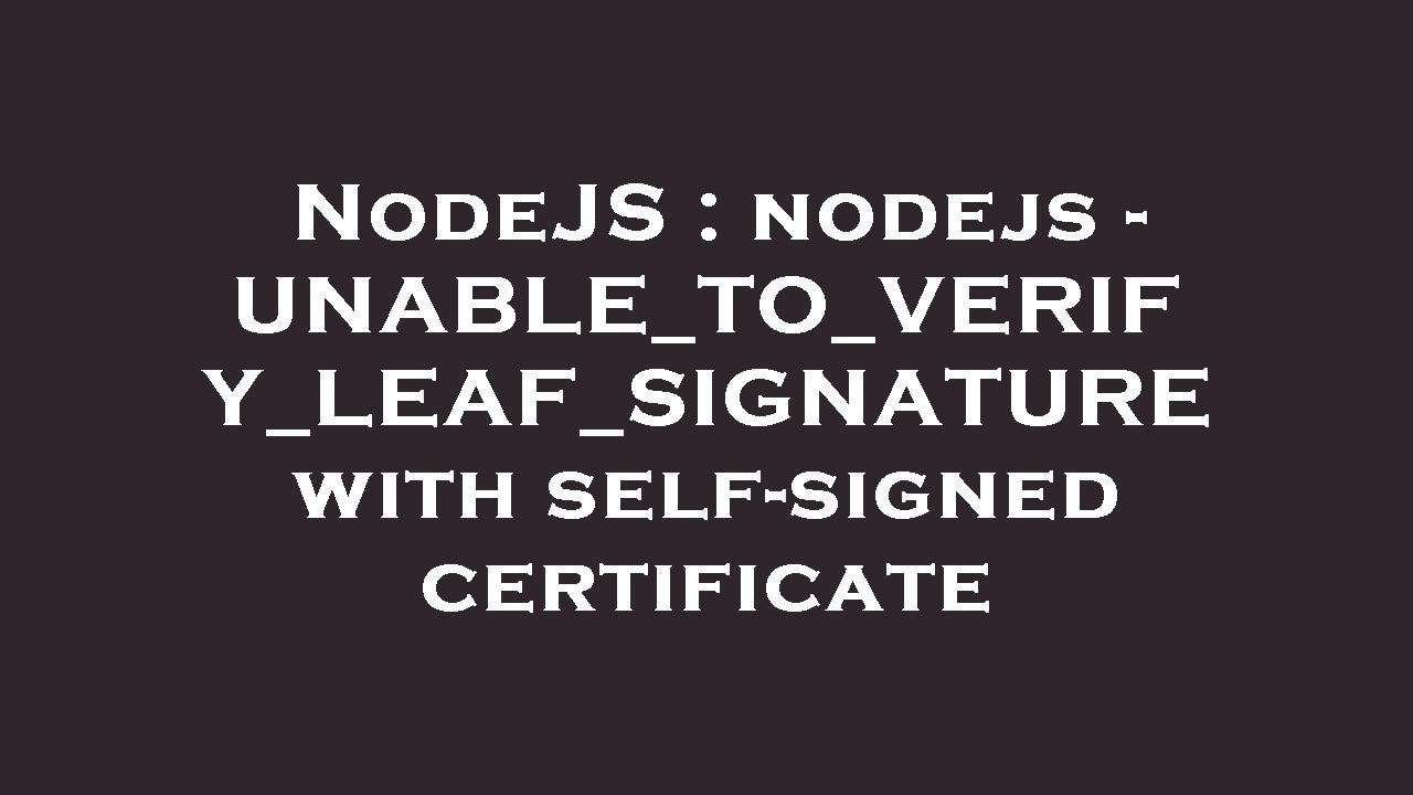 NodeJS : nodejs - UNABLE_TO_VERIFY_LEAF_SIGNATURE with self-signed certificate