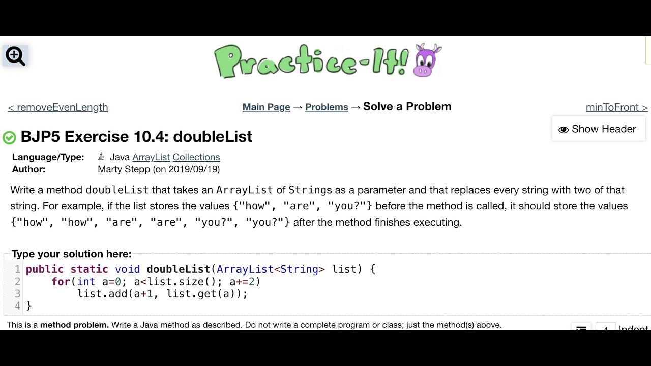 Java Practice It | Exercise 10.4: doubleList | ArrayList, collections, array list