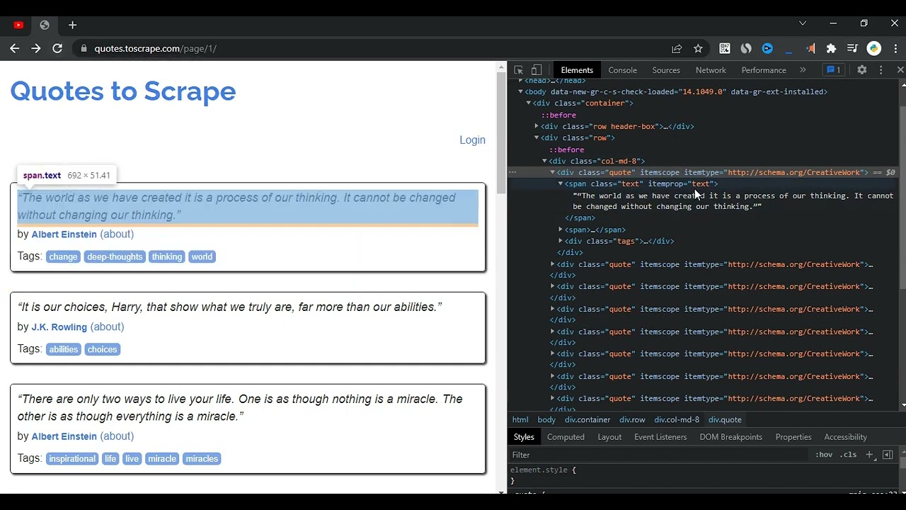 Scrape quotes using python