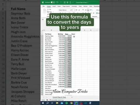 Use Formula( to Convert a birthday to days)Use Formula(to convert the days to years )🔥💯#excel #tips