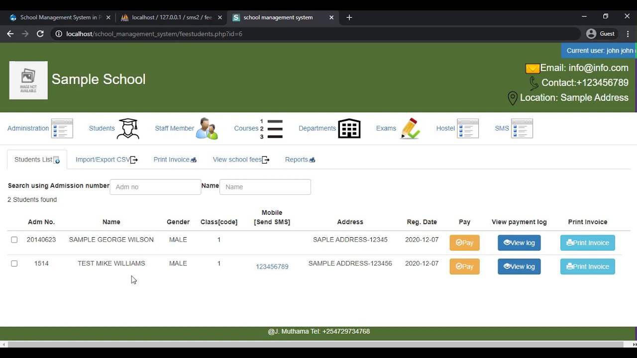 School Management System In PHP Demo