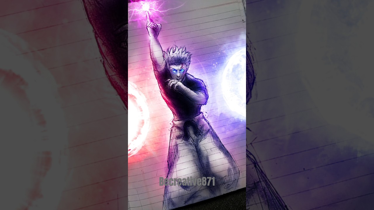 Drawing Gojo Using 200% Hollow Purple against Sukuna |Glowart|#animedrawing #anime #penart