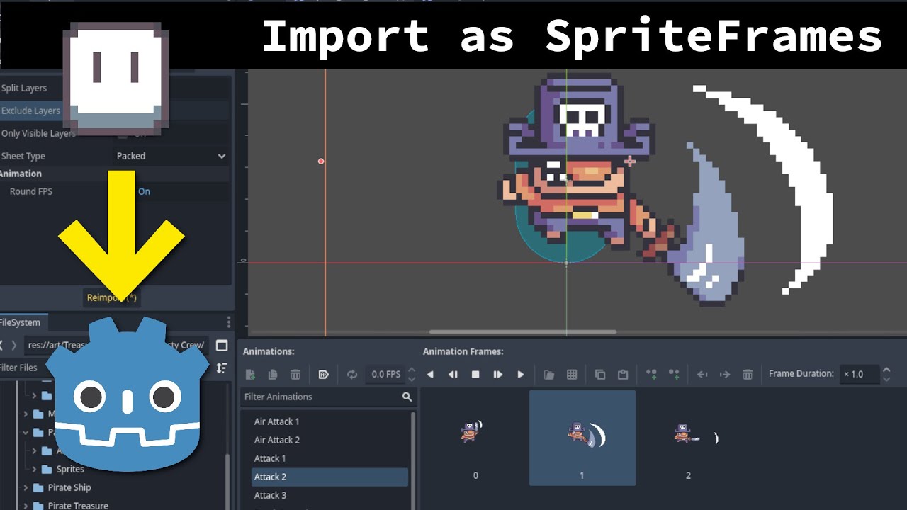 Import 2D Character Animations as AnimatedSprite2D Sprite Frames - Godot Aseprite Wizard Tutorial P1