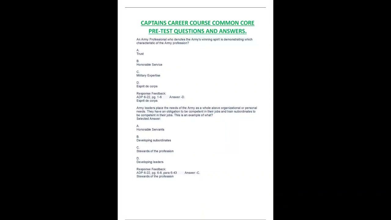 CAPTAINS CAREER COURSE COMMON CORE PRE TEST QUESTIONS AND ANSWERS pdf