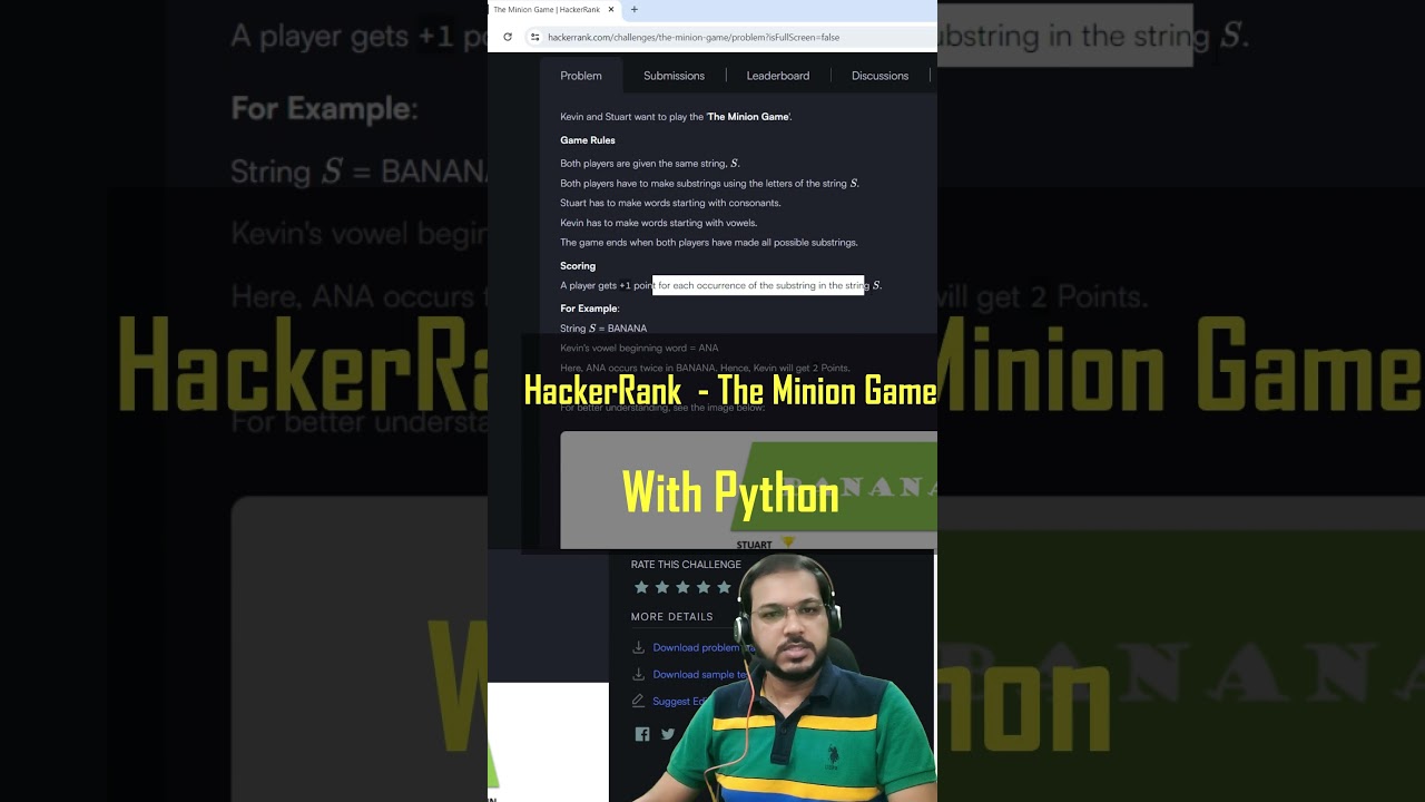 The Minion Game   Hackerrank problem using Python #codewithdaneyal