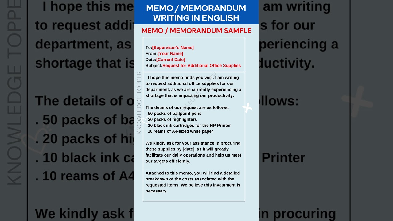 Memo Writing in English | Memorandum Writing in English | Memo Format - Sample - Example