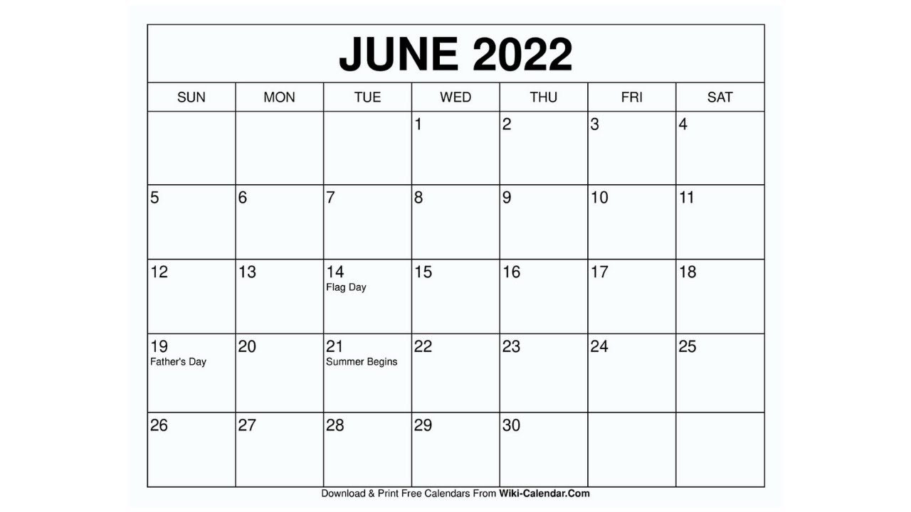Printable June 2022 Calendar Templates with Holidays - Wiki Calendar