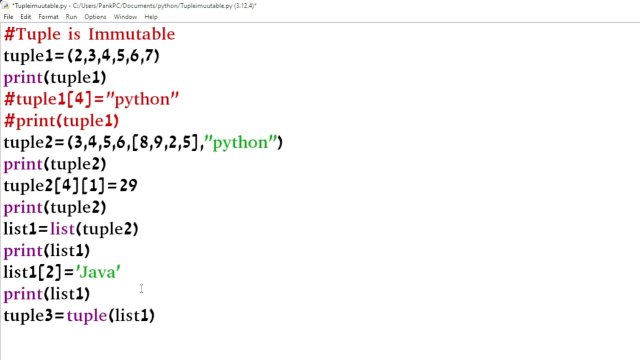 CBSE CS | Explain Python Tuple is Immutable | Program Example