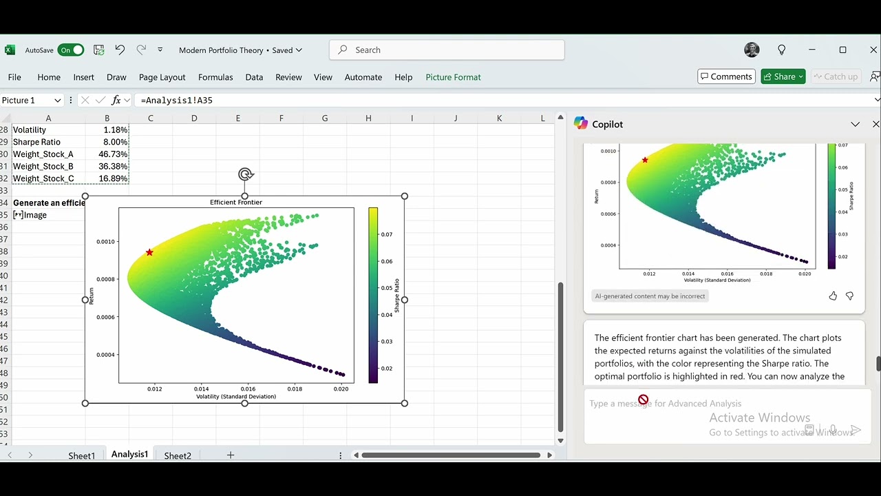 Efficient Frontier with CoPilot in Excel with Python