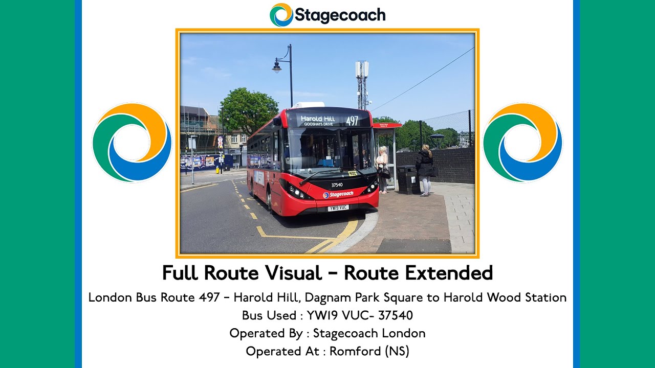 Full Route Visual | London Bus Route 497 Harold Hill, Dagnam Park Sq. to Harold Wood YW19 VUC 37540