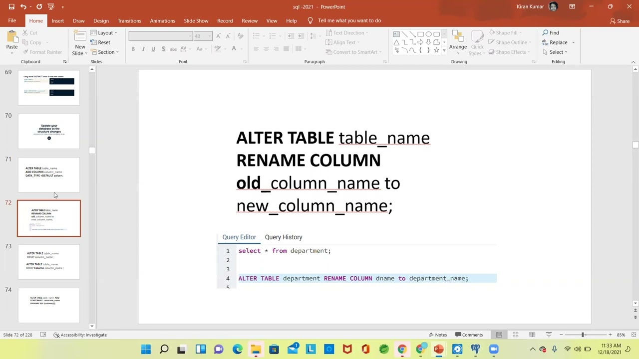 ALTER columns in SQL | Rename Column in SQL | DROP column in SQL | POSTGRESQL | SQL