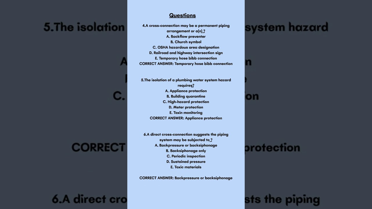Backflow Prevention Practice Exam Questions and Answers