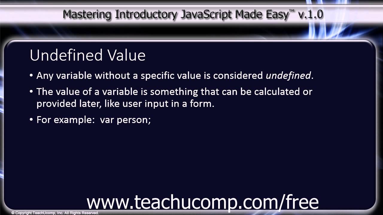 JavaScript Training Tutorial Undefined Value