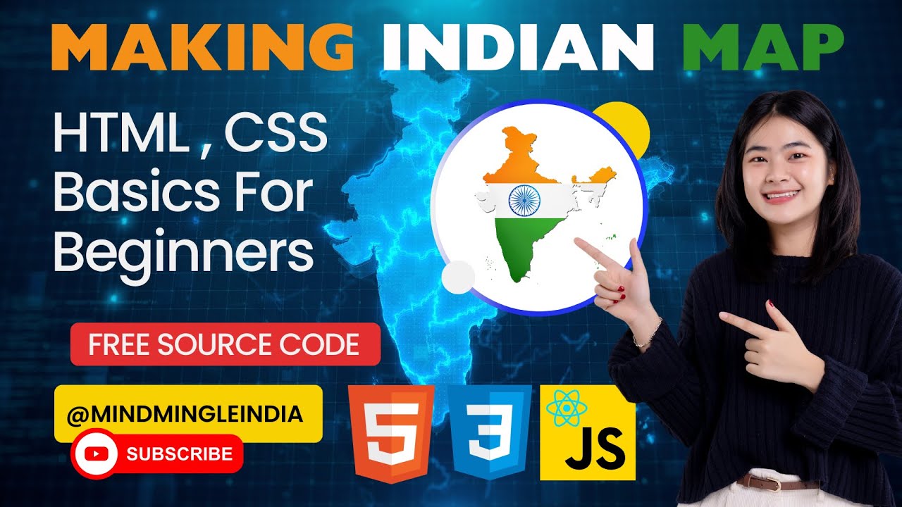 Create Indian Map with Tricolor Flag & Ashok Chakra | HTML CSS Tutorial | Free Source Code on GitHub