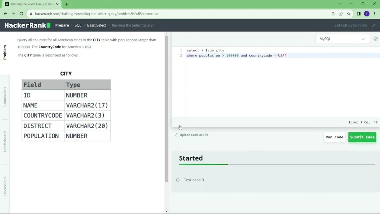 Hackerrank SQL - Easy- Problem 1 (Revising the Select Query I)