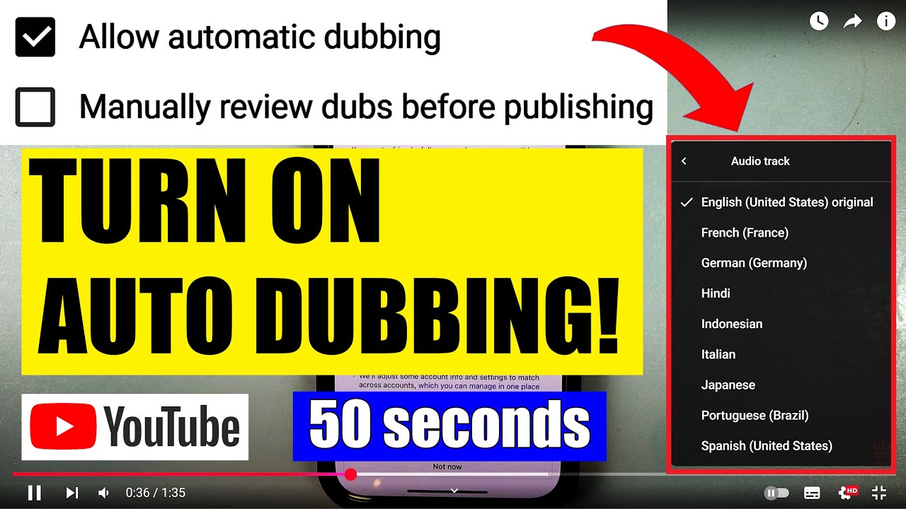 How to TURN ON AUTOMATIC DUBBING on YouTube