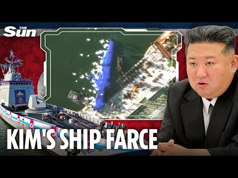 North Korea’s half-sunk warship hauled upright with giant balloons
