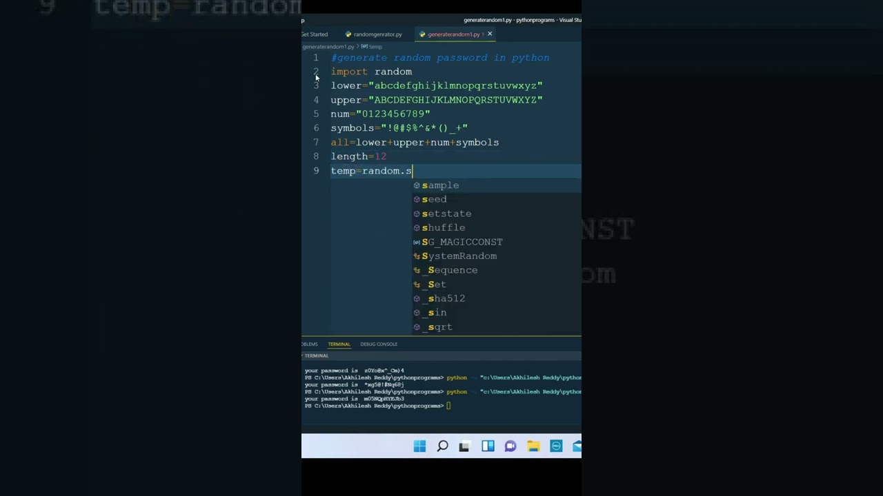 Random Password Generator in python #shorts #viral #python #passwordgenerator