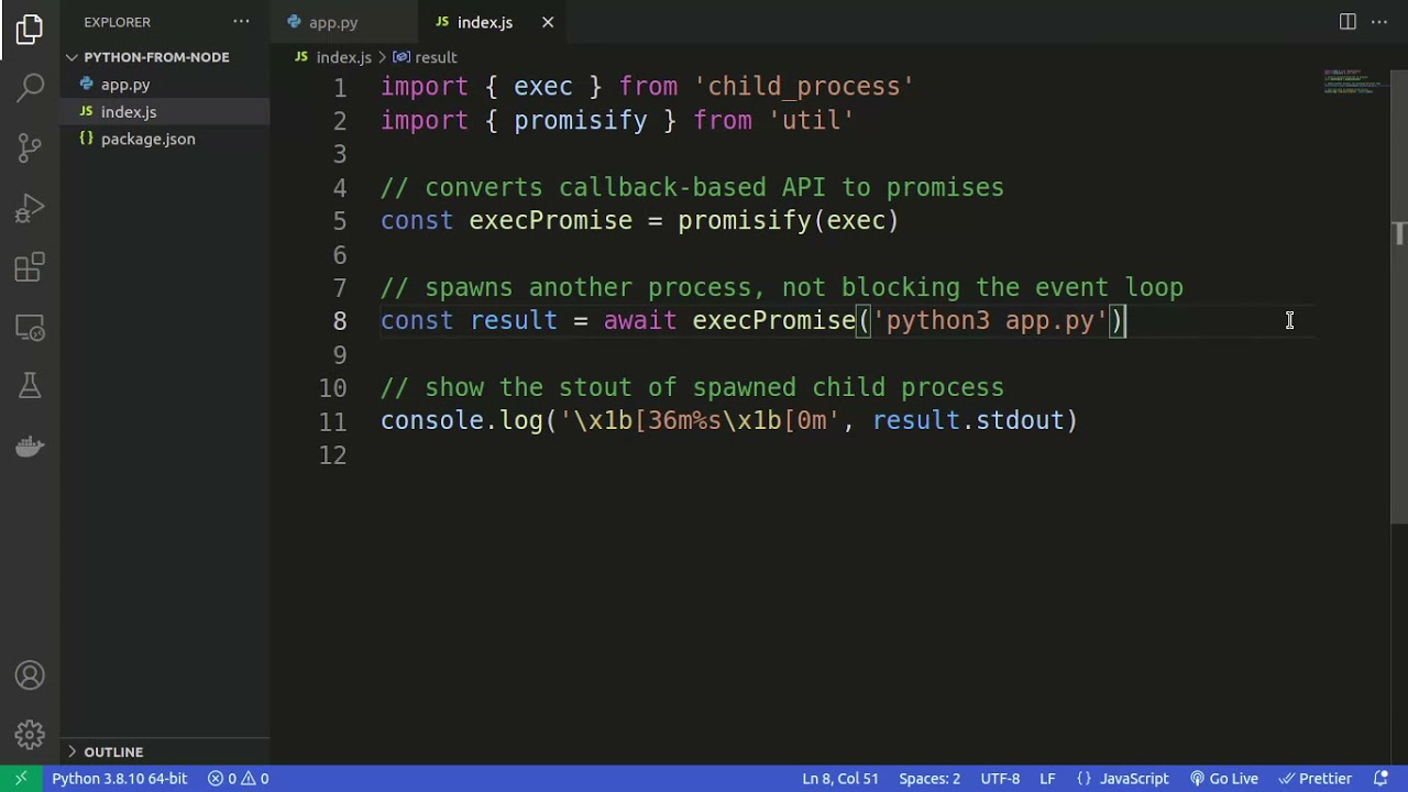 Run a Python Script from Node.js #Shorts