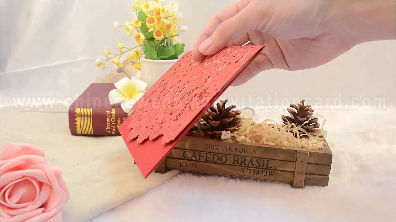 pierced traditional chinese style red wedding invitation card