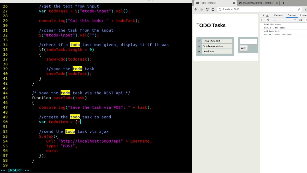 JQuery Ajax POST request, todo list example part 2