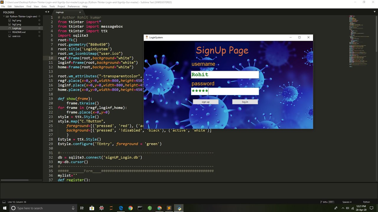 Python Tkinter Login and sign up||get the source code