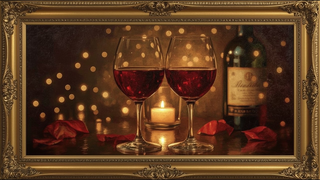 Vintage Romantic Wine Glasses Oil Painting | Gold Frame | Timeless Still Life Art |TV Screensaver 4K