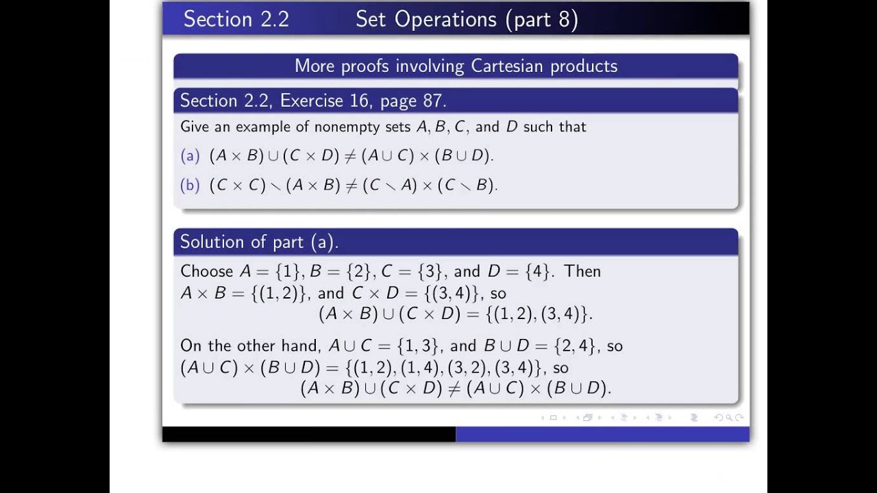 Section 2.2, part 8 More proofs with Cartesian products