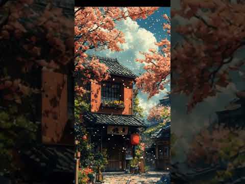 old japanese town with cherry blossom! #aiart #aiwallpaper #anime #wallpaper #aesthetic #music