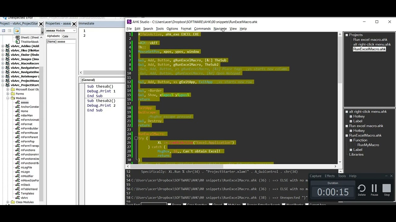 VBA AHK AutoHotkey Macro Runner Menu Gui variant
