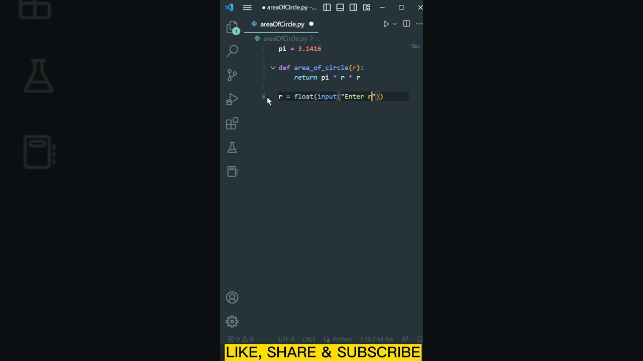 Calculate Area of circle using python #shorts #python #programming