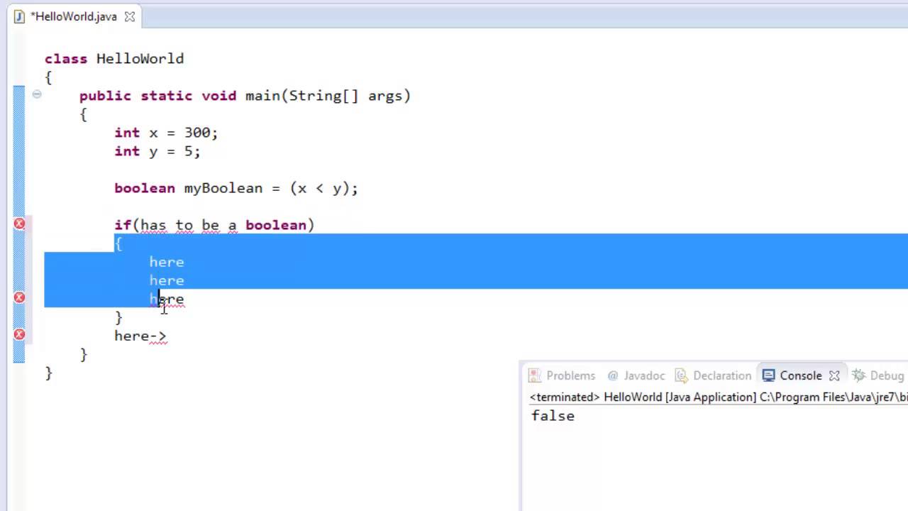 Learning Java Video 3 - Booleans and If Statements