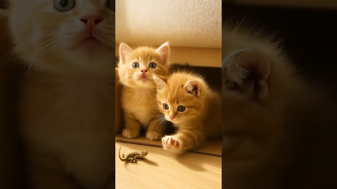 🐱 Kittens Were Hiding in a Box… Until a Lizard Showed Up! 😳 #animalshorts #cat #kitten #cute