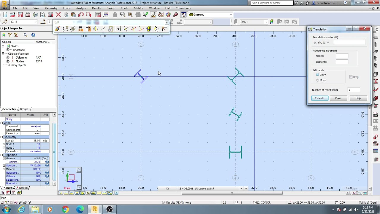 09. Autodesk Robot Structural Analysis professional Tutorials | Copying & Moving Columns section