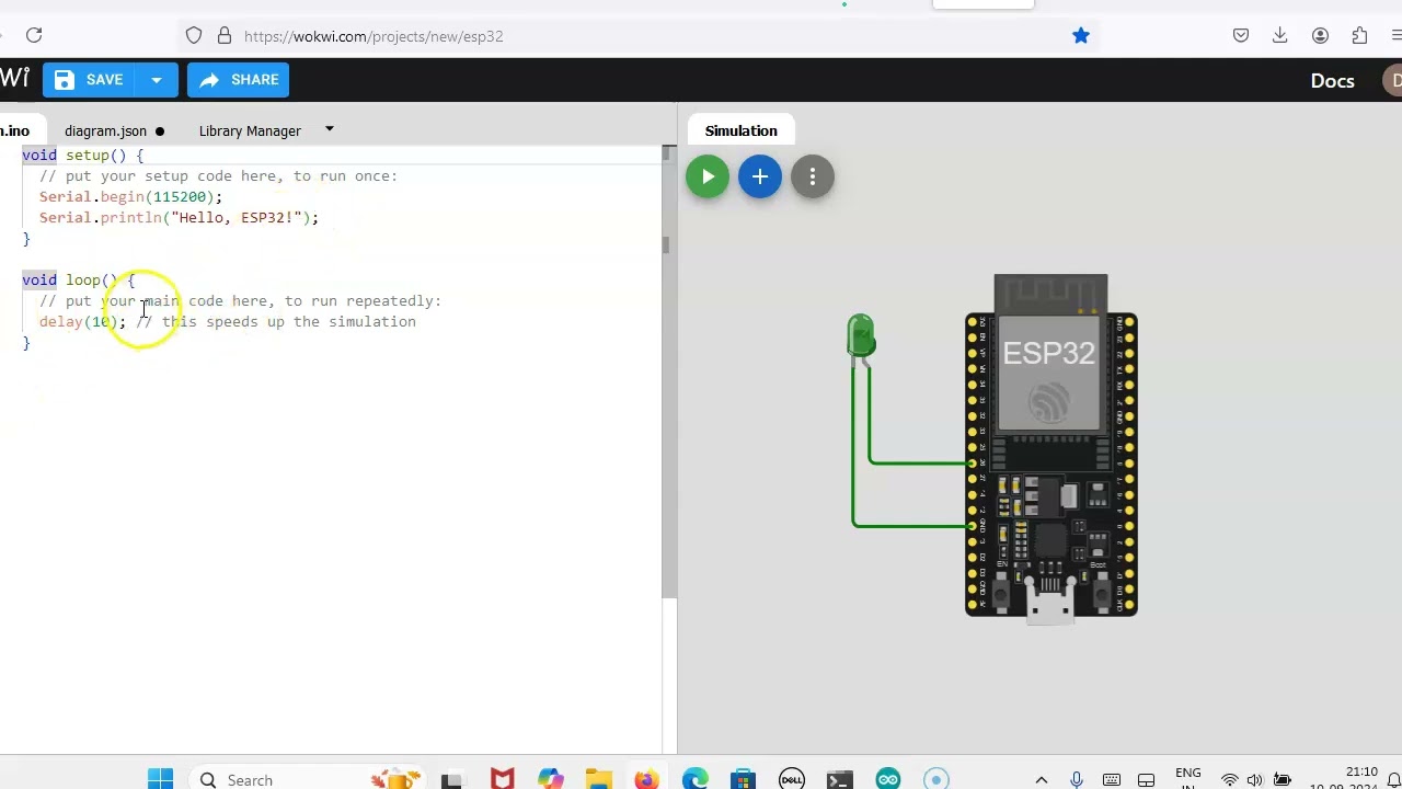 WOKWI- ESP32 simulator- Blinking LED