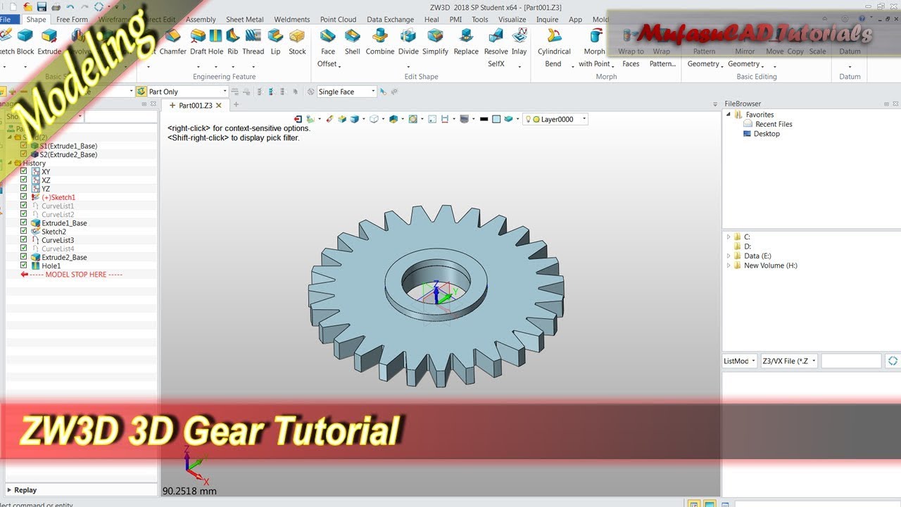 ZW3D Design 3D Gear Basic Modeling Tutorial For Beginner