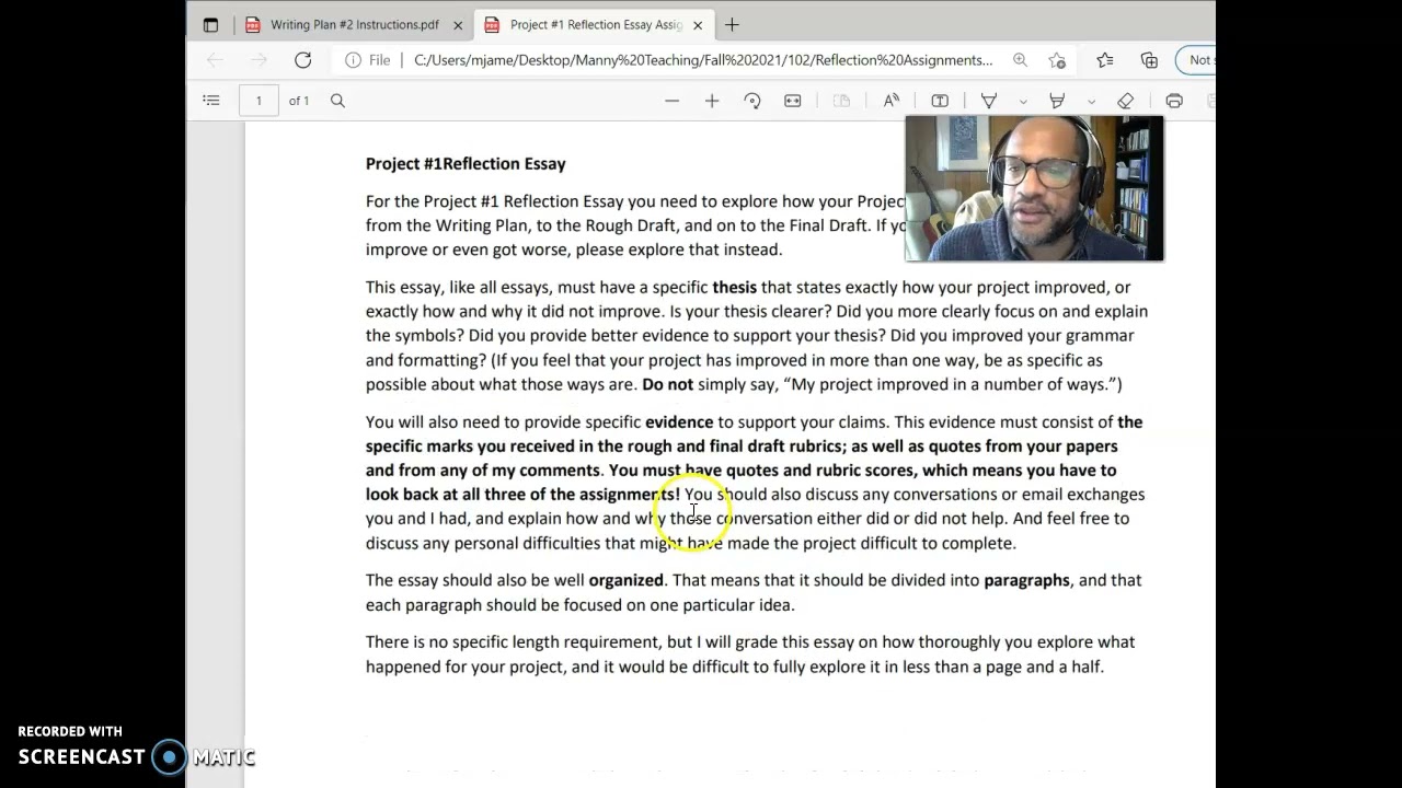 Project #1 Reflection Essay Explanation