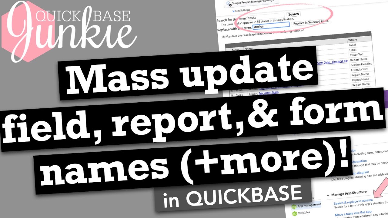Mass update field, report, & form names (+more) in Quickbase