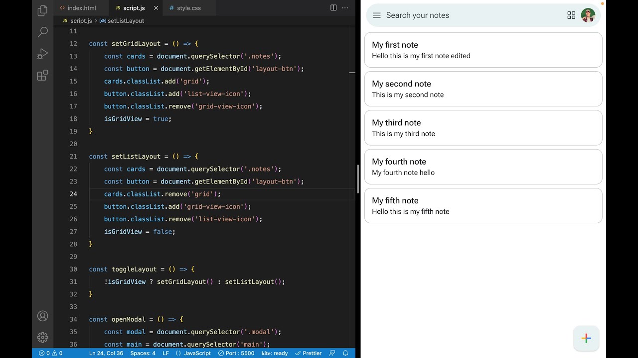 Notes App Tutorial - HTML, CSS, and JavaScript