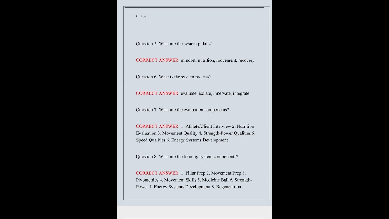 EXOS PERFORMANCE SPECIALIST Exam Questions