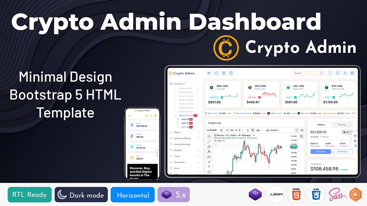 Superb Bootstrap Framework Builded Crypto Admin Template - The Best for Bitcoins WebApps