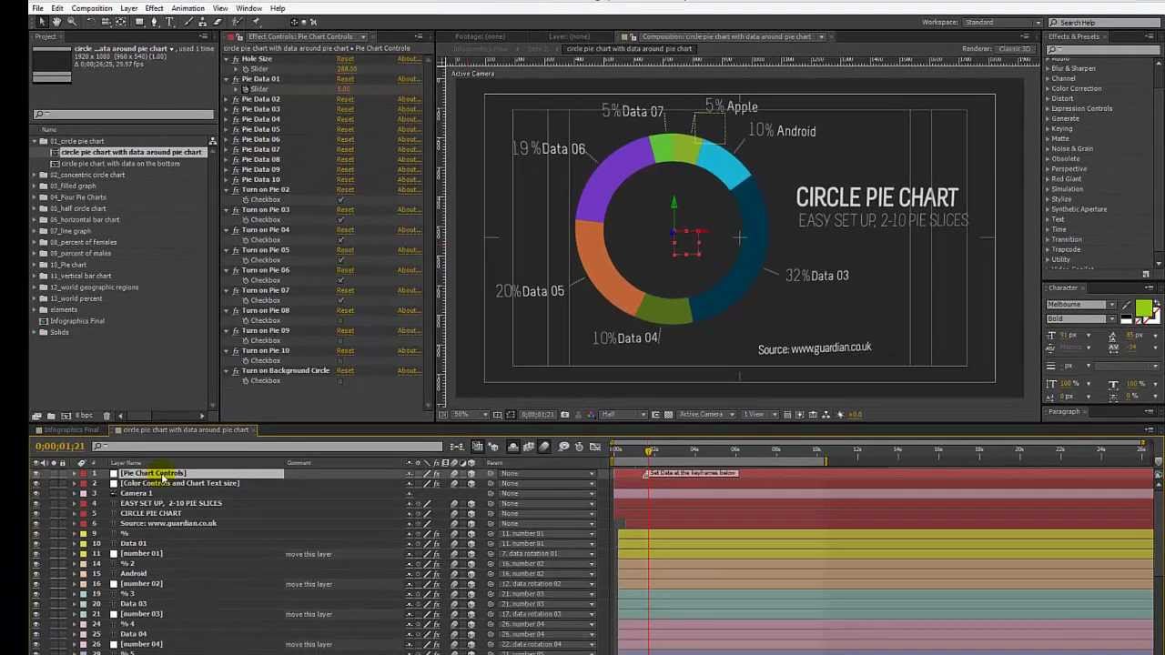 Infographics After Effects Template- Circle Pie Chart customization video